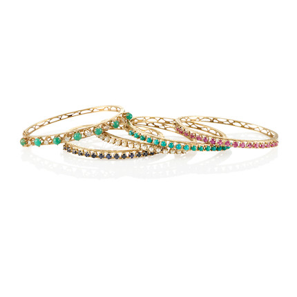 Bonhams : A GROUP OF 14K GOLD AND GEM-SET BANGLES