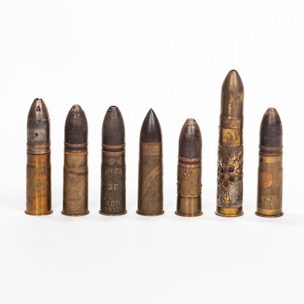 Bonhams Skinner : Seven World War I Trench Art-decorated Artillery ...