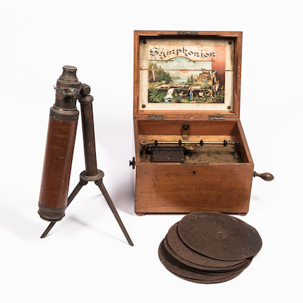 Bonhams Skinner : Symphonion 7 1/2-inch Disc Musical Box and Telescope