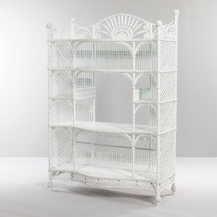 Bonhams Skinner : Large White Wicker Multi-tiered Shelving Unit