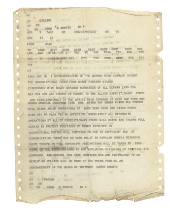 Bonhams : V.E. DAY UNCONDITIONAL SURRENDER OF GERMANY TELEX. Original ...