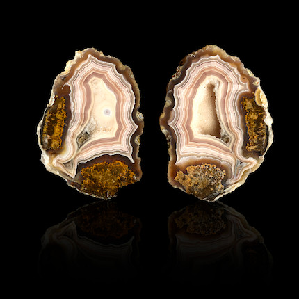 Bonhams : Small Laguna Shadow Agate Split Geode with Drusy Interior