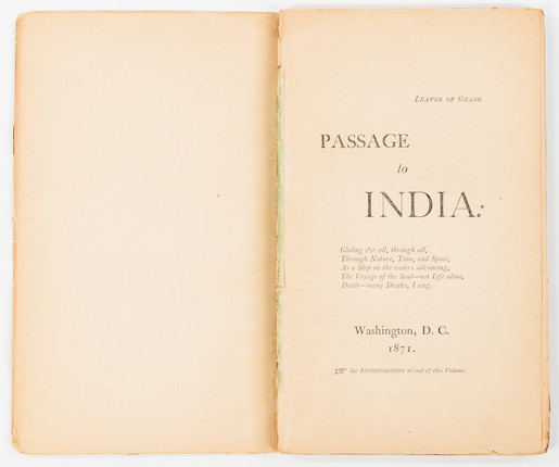 Bonhams Skinner Whitman Walt 1819 1892 Passage To India First Edition Washington Dc