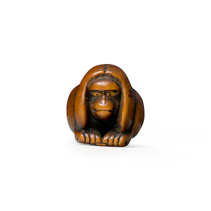 Bonhams : NAITŌ TOYOMASA (1773-1856) A Wood Netsuke of a Crouching ...