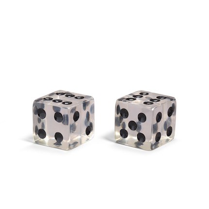 Bonhams : TWO OVERSIZED CLEAR BAKELITE DICE with painted inset black ...