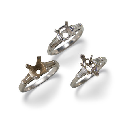 Bonhams Skinner : THREE PLATINUM AND DIAMOND RING MOUNTS