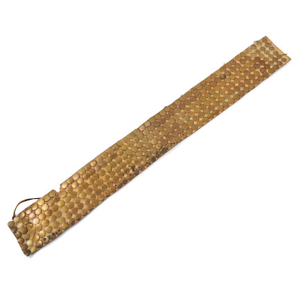Bonhams Skinner : A Plains buffalo rawhide belt wd. 3 3/4, lg. 31 in.