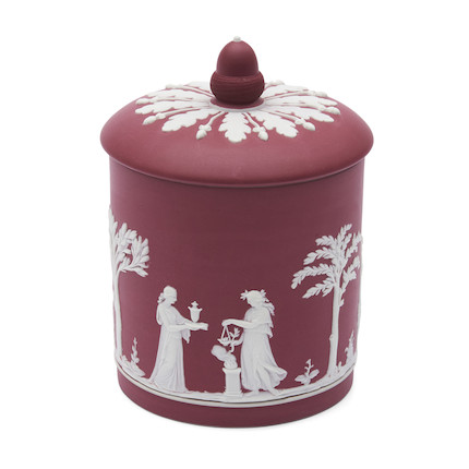Bonhams Skinner : Wedgwood Crimson Jasper Dip Biscuit Jar and Cover ...