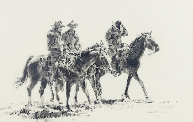 Bonhams : Robert (Shoofly) Shufelt (born 1935) Cowboys, Chilly Winds ...