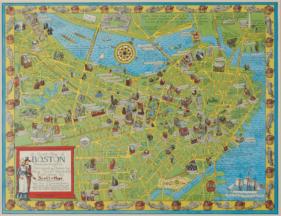 Bonhams Skinner : Framed Scott Map of Boston, Massachusetts late 20th ...