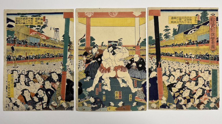 Bonhams : A GROUP OF EIGHT SUMO WRESTLING AND WRESTLER PRINTS Edo ...