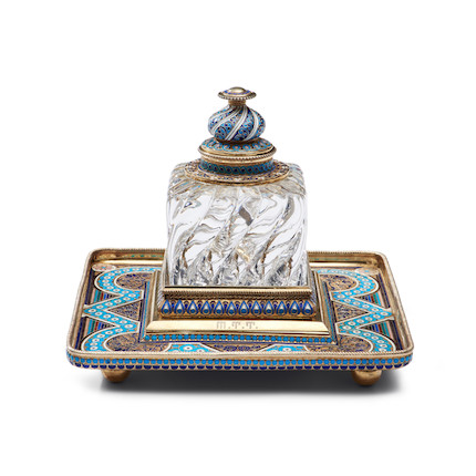 Bonhams Skinner : Russian .916 Silver and Cloisonne Enamel Inkstand,