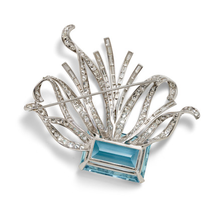 Bonhams Skinner : PAUL FLATO A PLATINUM, AQUAMARINE, AND DIAMOND BROOCH ...