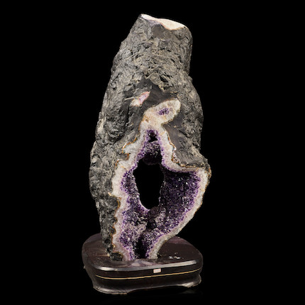 Bonhams : Tall Amethyst Quartz Geode with Pierced Holes and Calcite ...