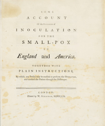 Bonhams : FRANKLIN ON SMALLPOX INOCULATION. FRANKLIN, BENJAMIN. 1706 ...
