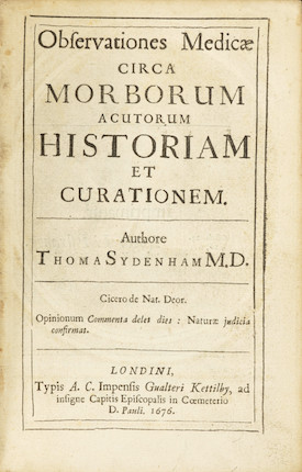Bonhams : SYDENHAM, THOMAS. 1624-1689. Observationes medicae circa ...