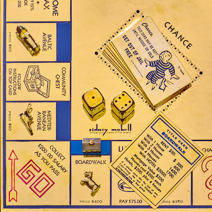 Bonhams : SIDNEY MOBELL A GOLD-PLATED AND ENAMEL 'MONOPOLY' GAME SET