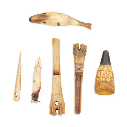 Bonhams Skinner : Six Indigenous Carved Tools, America, 19th century.