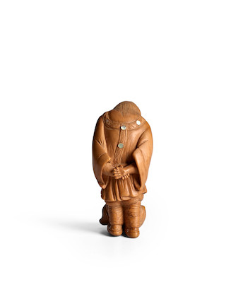 Bonhams : A WOOD NETSUKE OF HANATAKA TENGU AND A CAT Edo period (1615-1868) or Meiji era (1868 ...