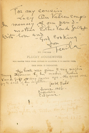 Bonhams : ROBERT LOUIS STEVENSON FAMILY COOKBOOK, EXTENSIVELY ANNOTATED ...