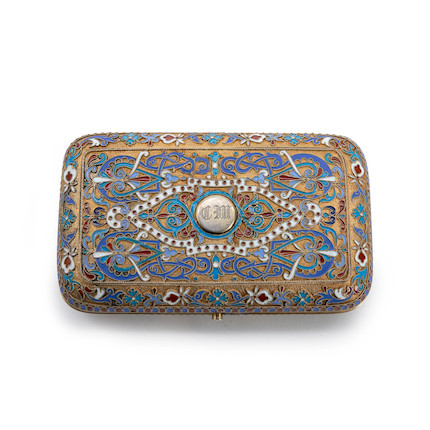Bonhams Skinner : Russian .916 Silver and Cloisonne Enamel Cigarette Case,