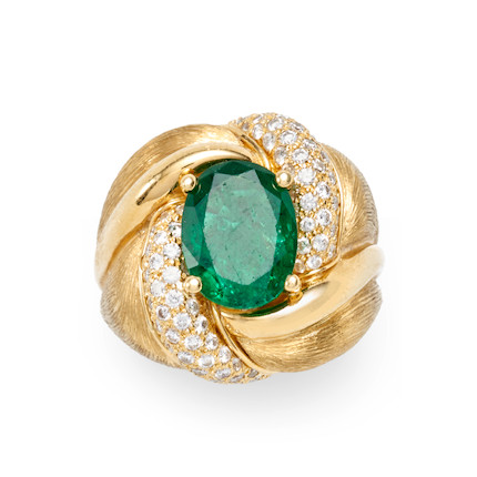 Bonhams Skinner : HENRY DUNAY AN 18K GOLD, EMERALD, AND DIAMOND RING