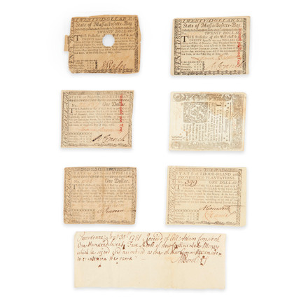 Bonhams Skinner : Six New England Colonial Currency Notes and a ...