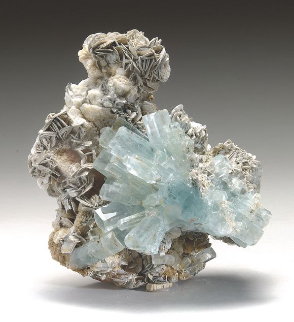 Bonhams : Aquamarine Flower on Muscovite
