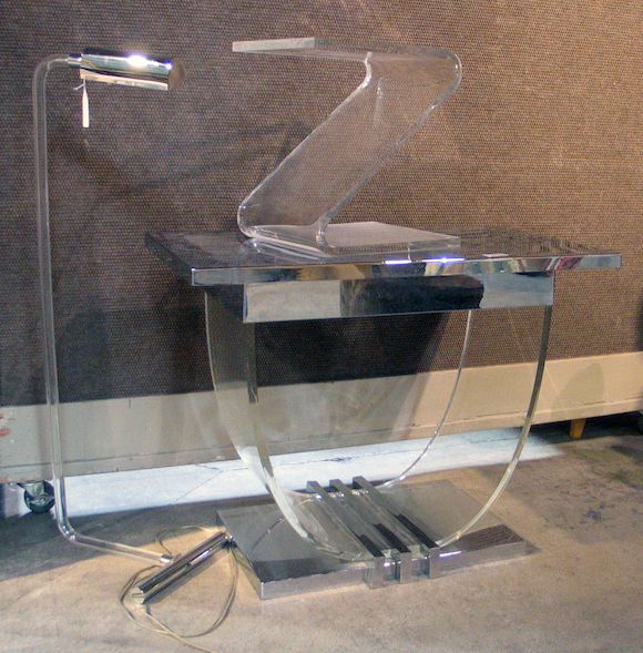 Bonhams : A stainless steel and lucite side table together with a Z ...