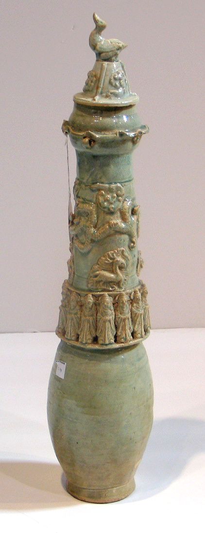 Bonhams : A tall yingqing glazed pottery funerary covered urn Song/Yuan ...