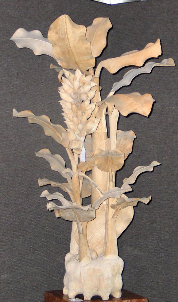 Bonhams : A contemporary carved balsawood fruiting banana tree, raised ...