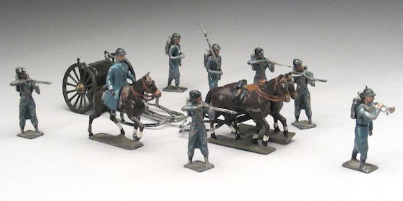 Bonhams : Three boxed groupings of Mignot figures and accessories