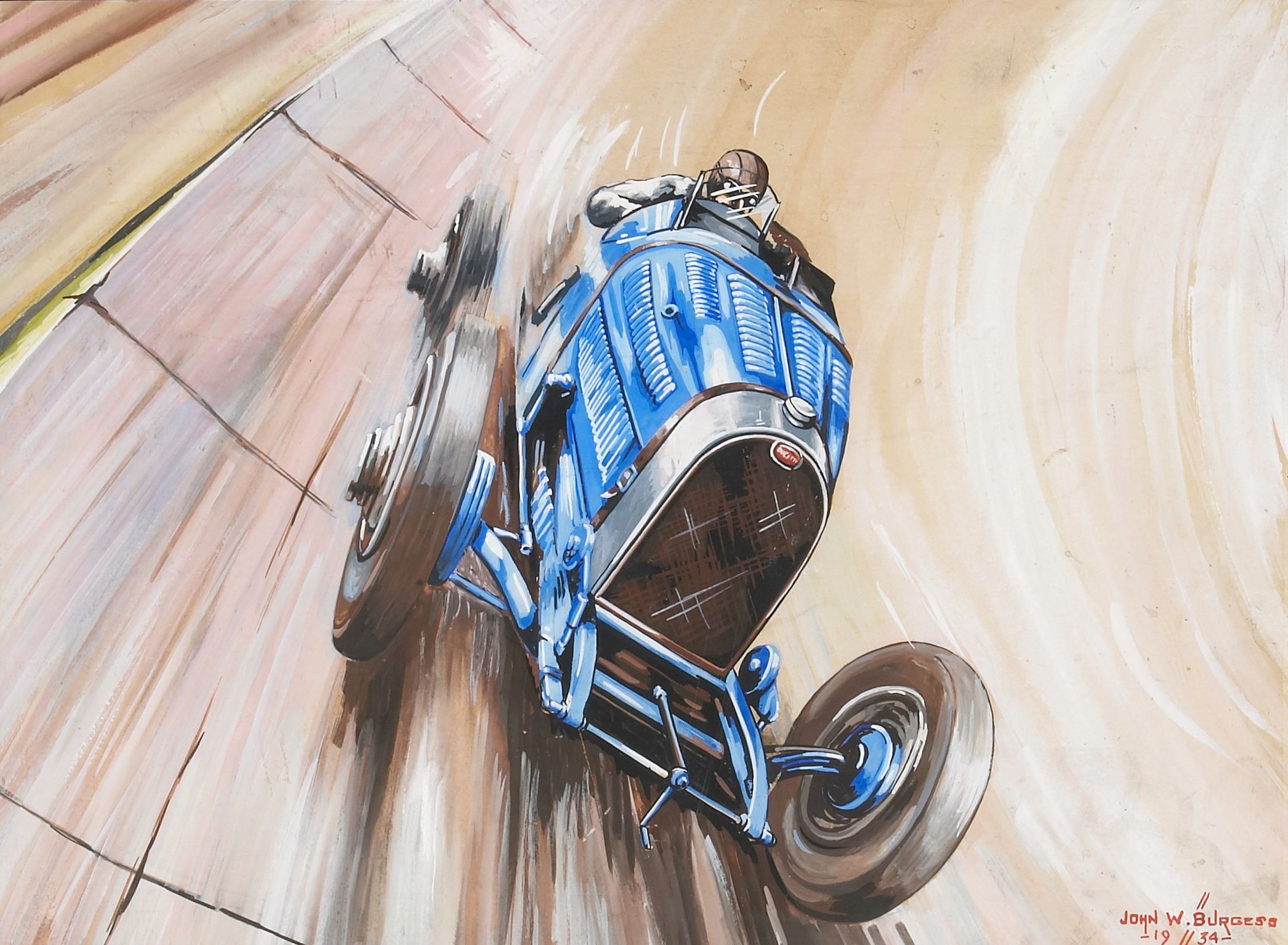Bonhams Cars : An orginal artwork 'Brooklands Bugatti' by John W ...