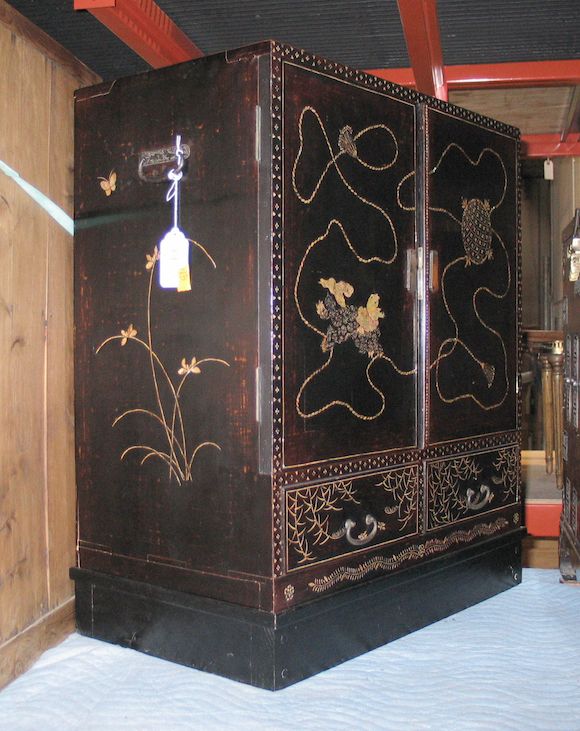 Bonhams : A Japanese Somada style black lacquered wood chadansu Meiji ...