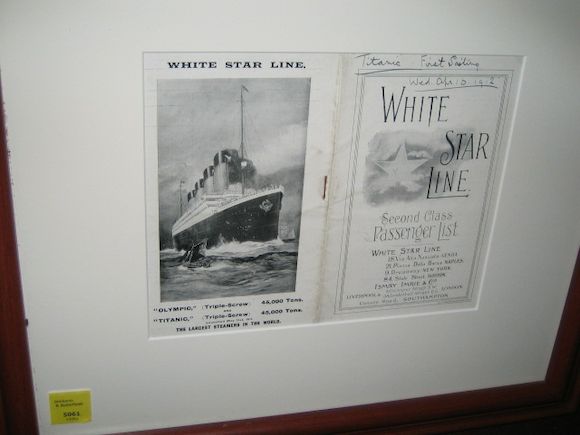 Bonhams : A Framed 2nd Class Passenger List, RMS Titanic 8 1/2 x 7in ...