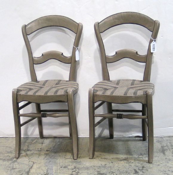 Bonhams : A set of four French rush seat side chairs, 19th century