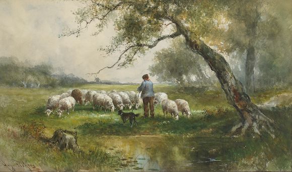 Bonhams : Hugo Anton Fisher (1854-1916) A Shepherd, his Dog, and his ...