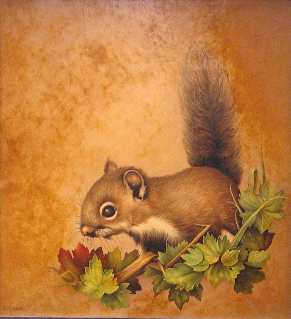 Bonhams : Shirley Howe (American 20th century) Squirrel and leaves ...