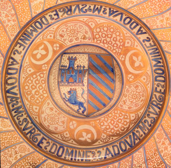 Bonhams : A Deruta style lustre ware dish with armorial device