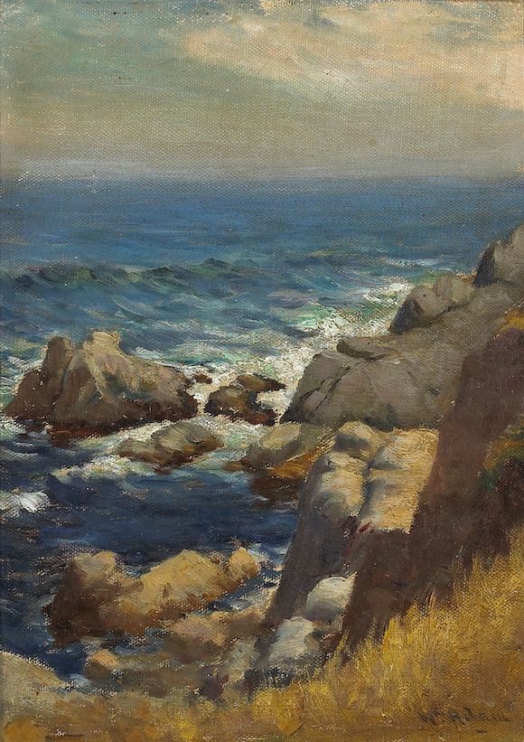 Bonhams : William Adam (1846-1931) Sea, Rock, Land and Sky 14 x 10in