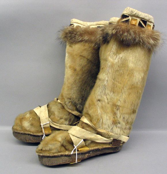 Bonhams : A pair of Eskimo fur and hide mukluks