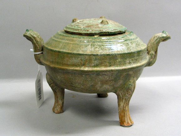 Bonhams : A lead glazed pottery tripod ding censer Han Dynasty