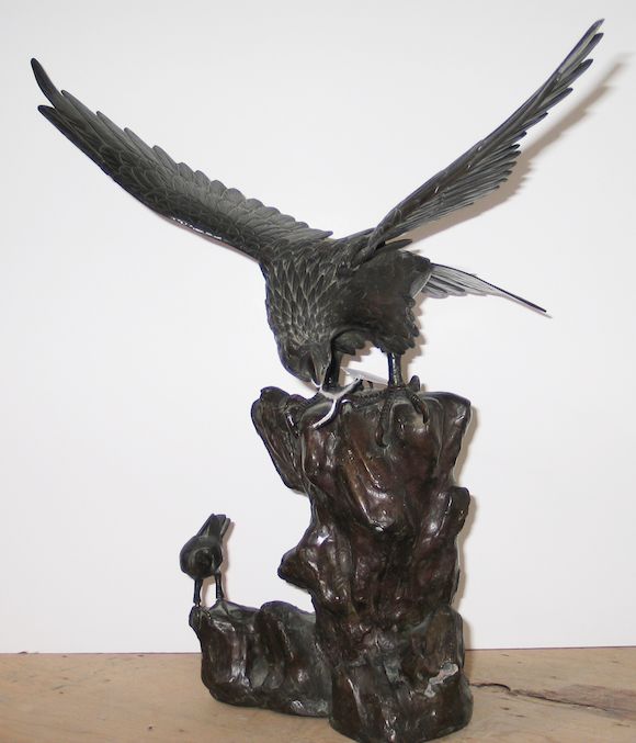Bonhams : A pieced patinated bronze model of an eagle Late Meiji Period