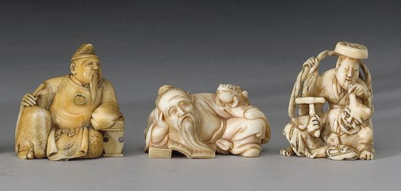 Bonhams : Three ivory figural studies