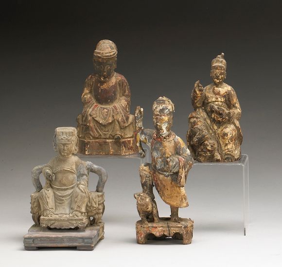 Bonhams : Four painted wood Daoist divinities Qing Dynasty