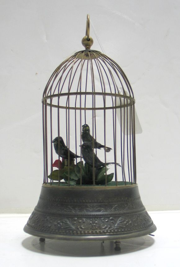 Bonhams : A brass birdcage automaton