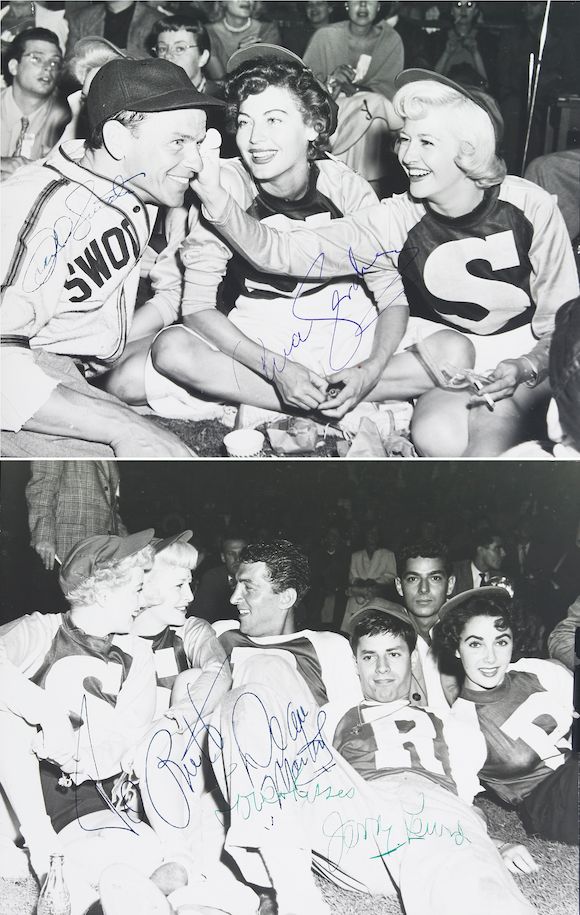 Bonhams : A pair of photographs signed by Dean, Jerry, Frank, and Ava