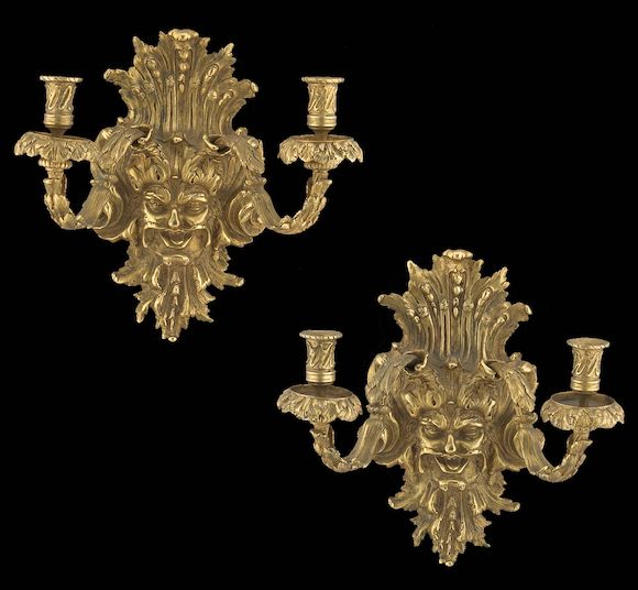 Bonhams : A pair of Louis XIV style gilt bronze two light bras de lumière