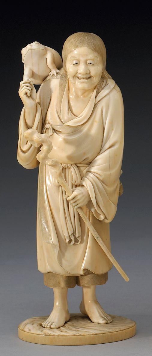 Bonhams : A fine ivory okimono of Gama Sennin 19th Century, Signed Sosai