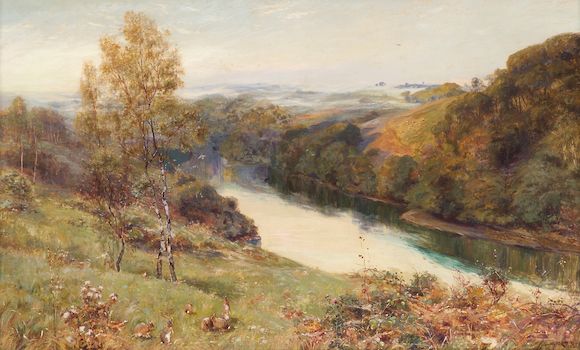 Bonhams : Stuart Lloyd (British d.1929) A river landscape 30 x 50 1/2in